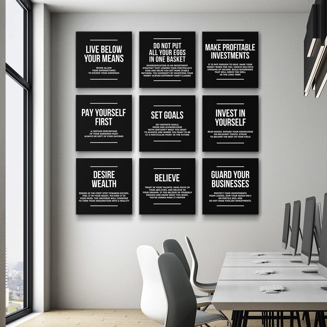 9x Money Investing Motivational Canvas Prints Office Decor Wealth Signs ...