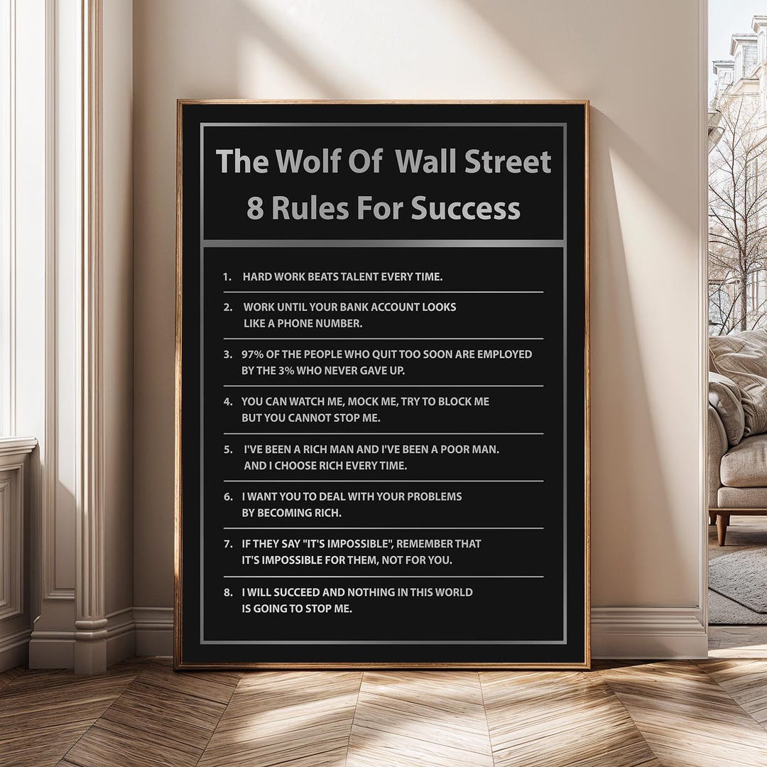 Wolf of Wall Street Rules Wall Art, Motivational Canvas Print, Success ...