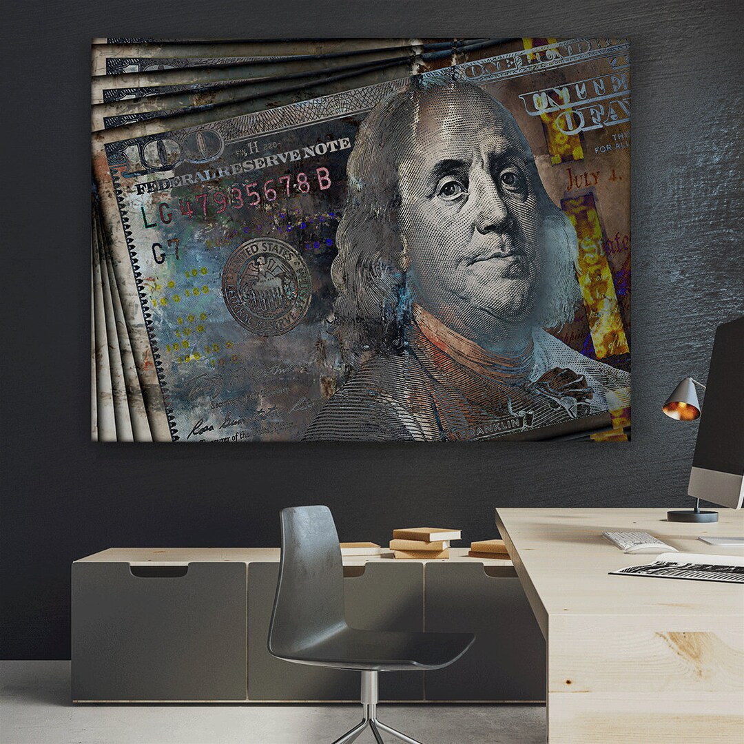 Money Wall Art Canvas Print – Hundred Dollar Bill Poster, Luxury Office ...