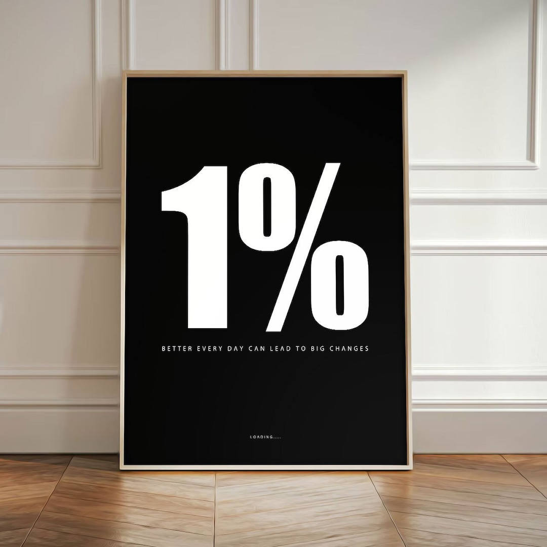1% Better Every Day Motivational Canvas, Modern Black Print, Minimalist ...
