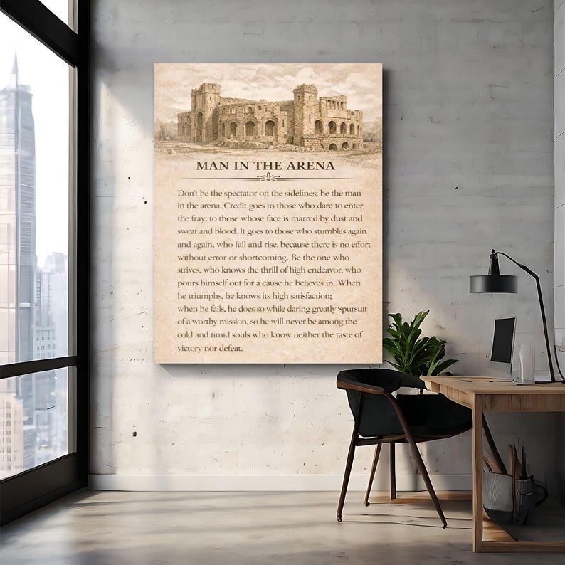 Man in the Arena Art, Theodore Roosevelt Quote Poster, Motivational ...