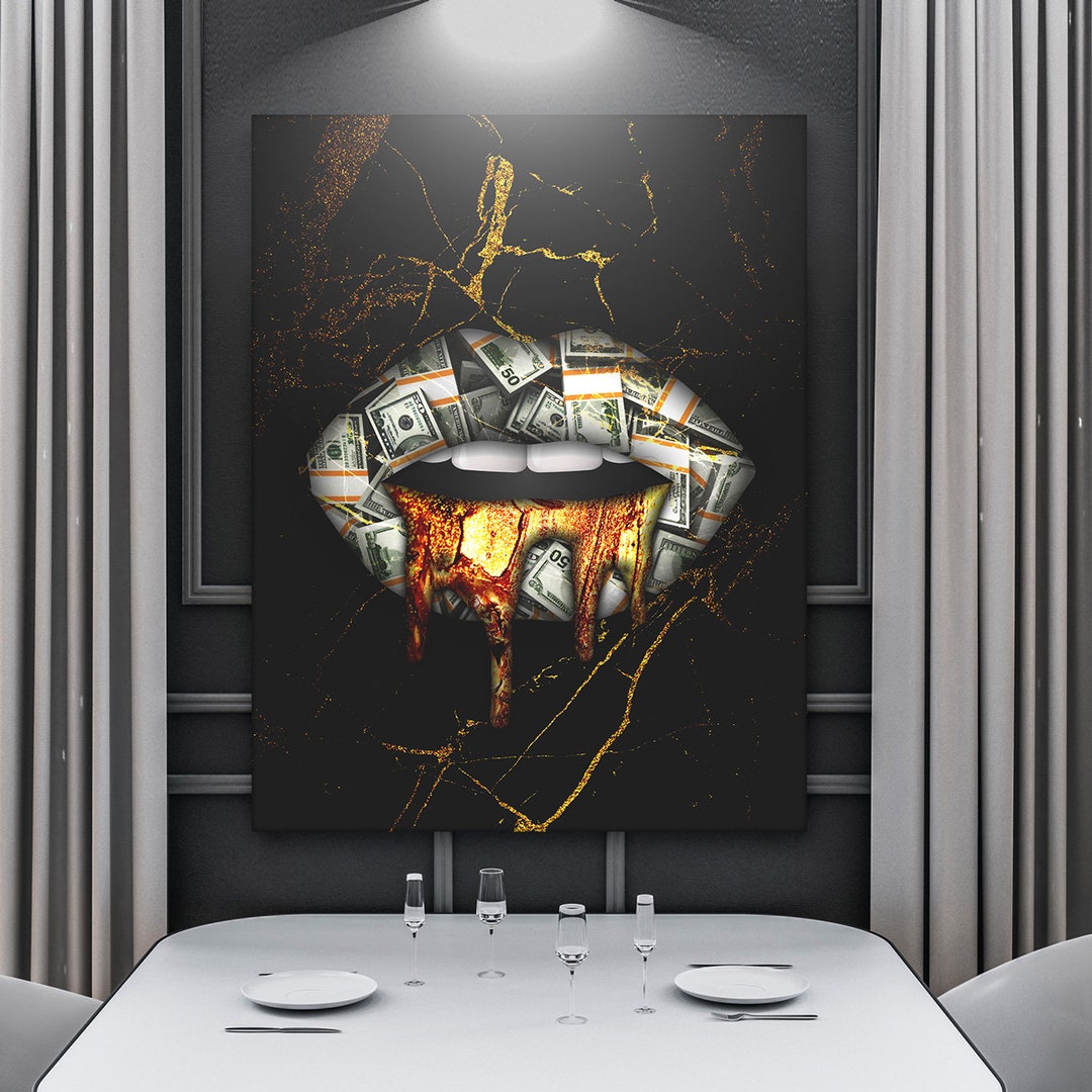 Money Lips Wall Art, Luxury Drip Canvas Print, Gold Mouth Poster, Cash ...