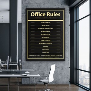 Company Office Rules Canvas Wall Art, Teamwork Motivation Decor ...
