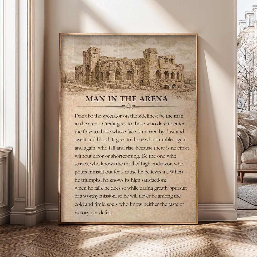 Man in the Arena Art, Theodore Roosevelt Quote Poster, Motivational ...