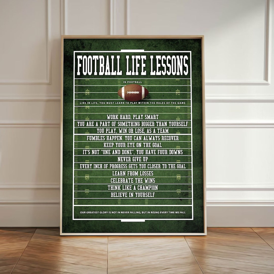 Football Life Lessons Sign Sports Quote Wall Art Poster, American ...