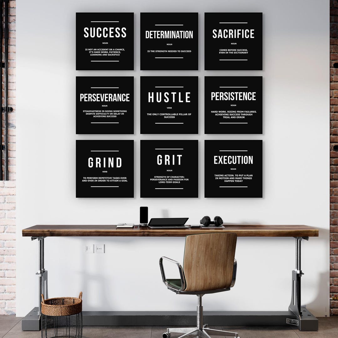 9x Motivational Definition Wall Art Set | Trendy Office Art ...