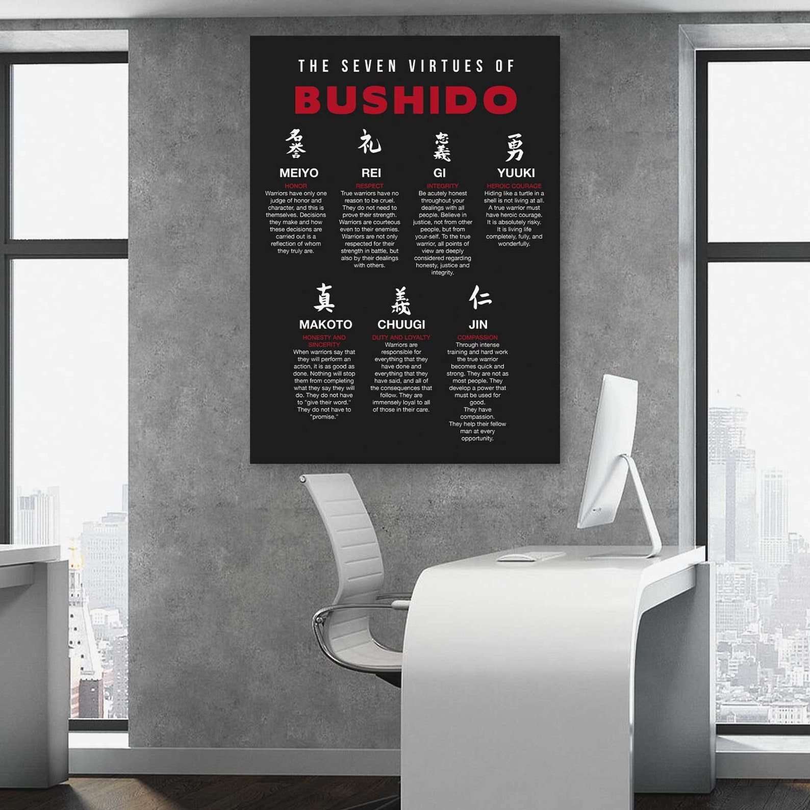Bushido Wall Art Samurai Code Poster, Seven Virtues of Bushido Print ...
