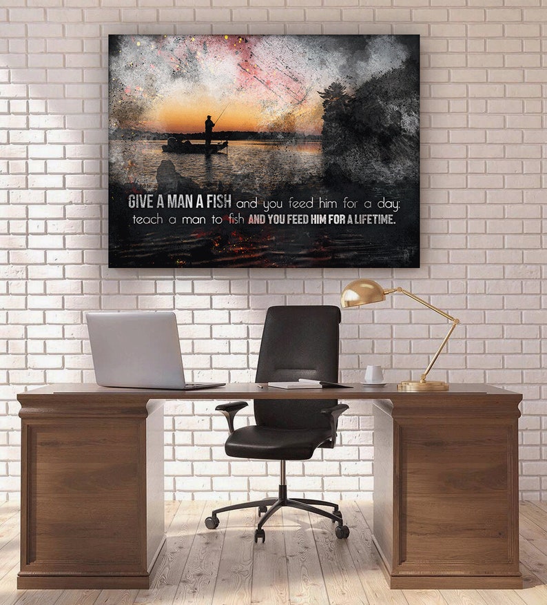Give a Man a Fish Wall Art, Teach a Man to Fish Quote Canvas ...