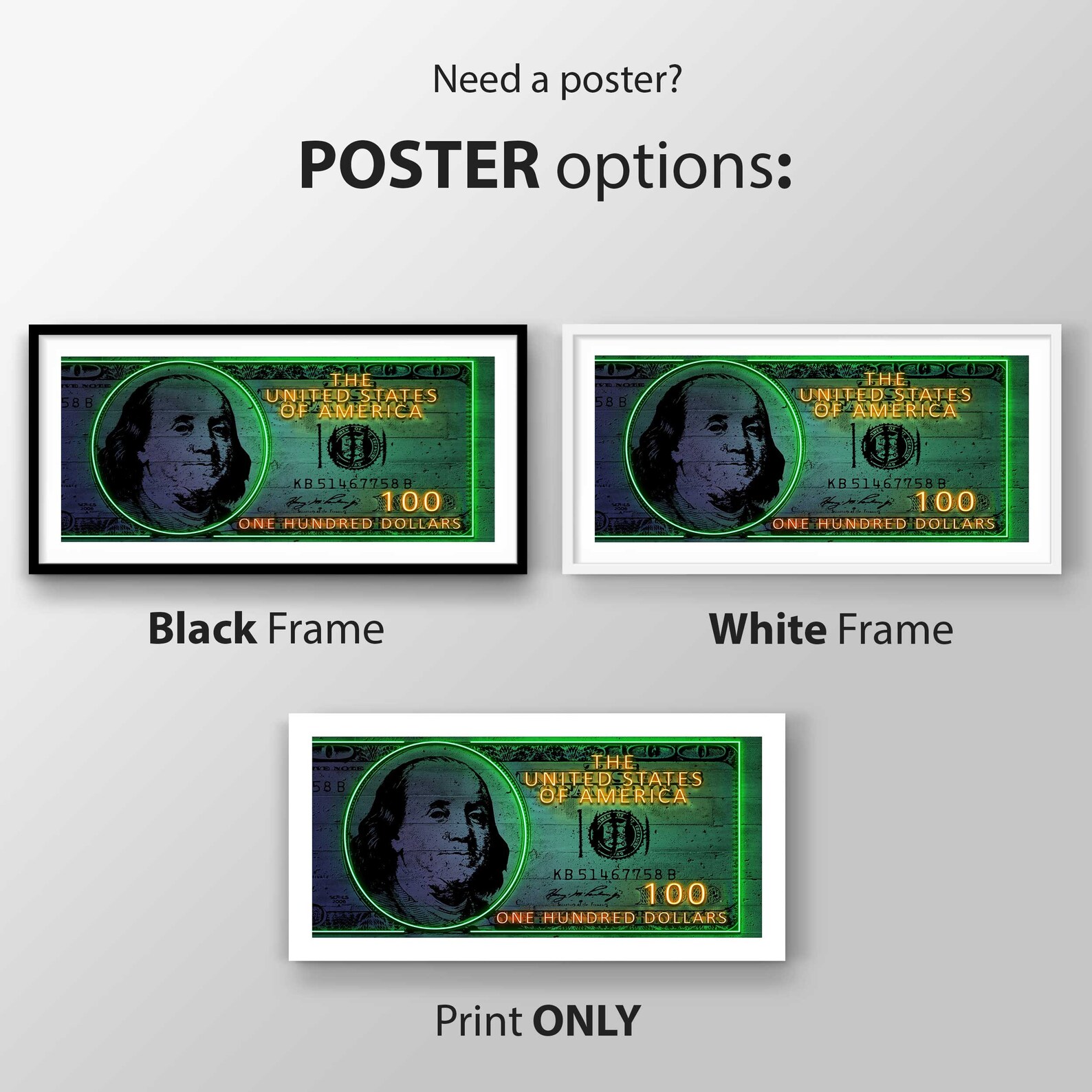 100 Dollar Bill Neon Sign Wall Art Canvas Print Office Decor - Etsy