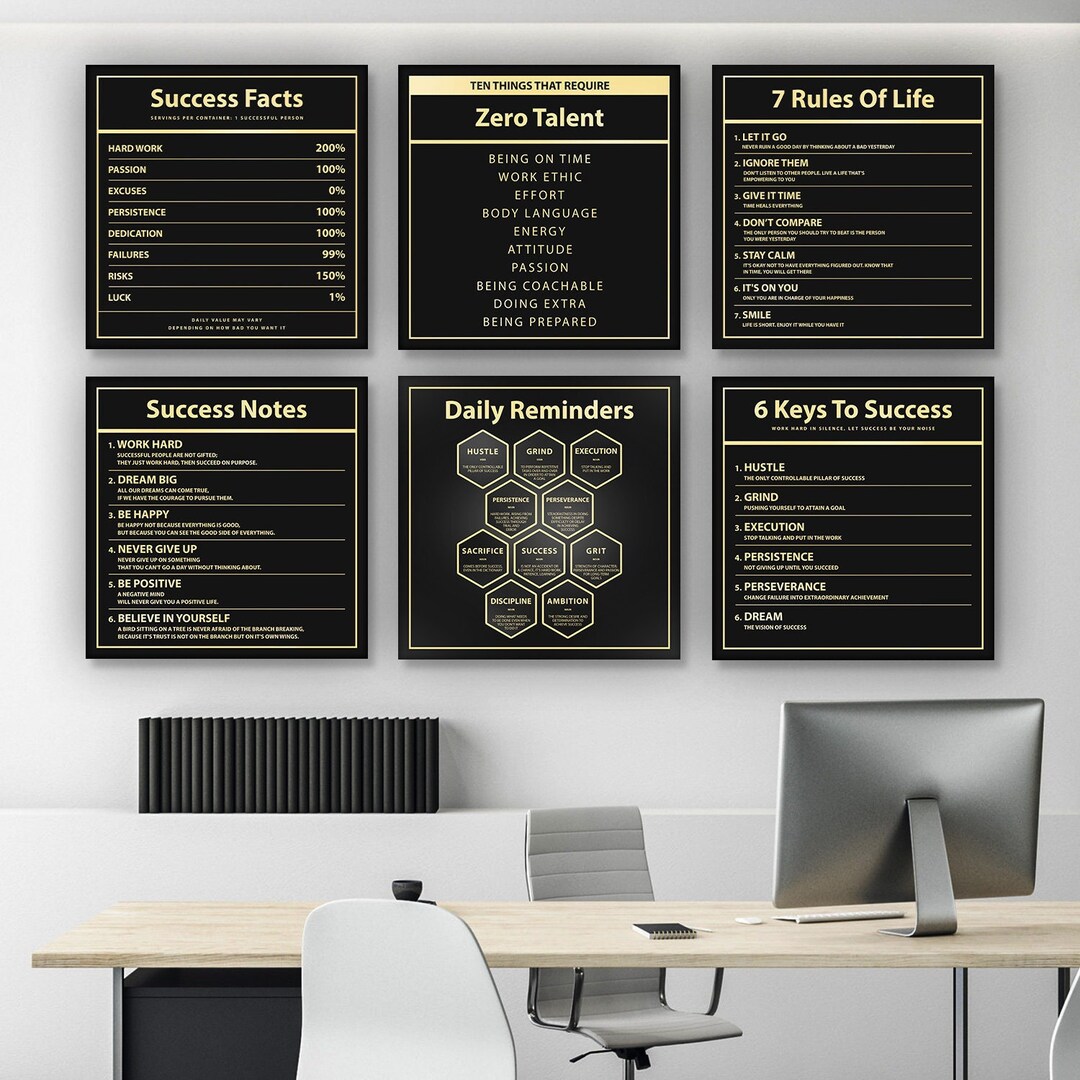 6x Success Office Decor Motivational Modern Wall Art Canvas Prints ...