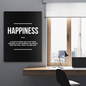 Happiness Noun Wall Art Modern Office Decor Happy Definition Canvas ...