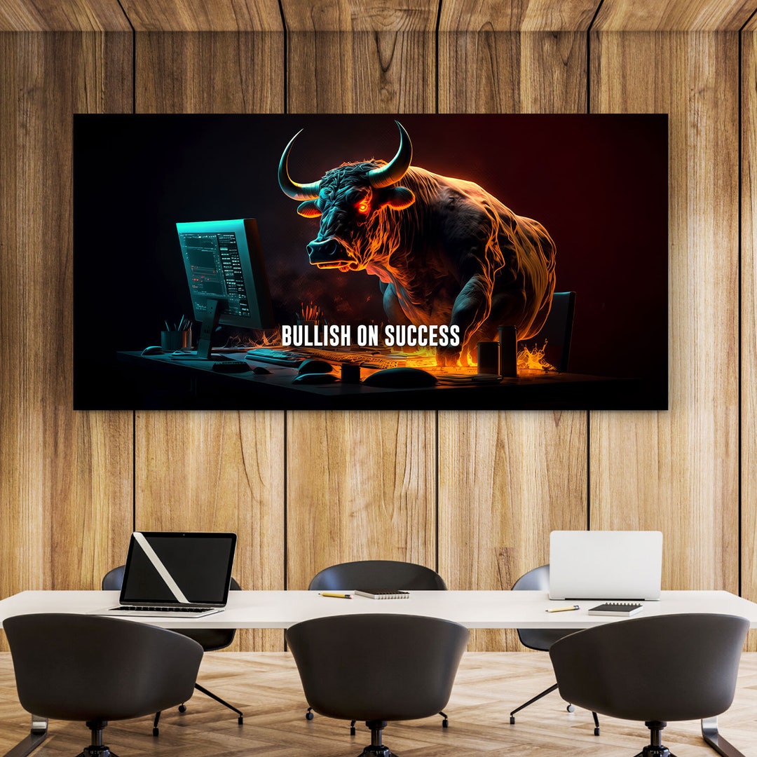 Bullish on Success Art, Stock Market Decor Motivation Print Wall Street ...