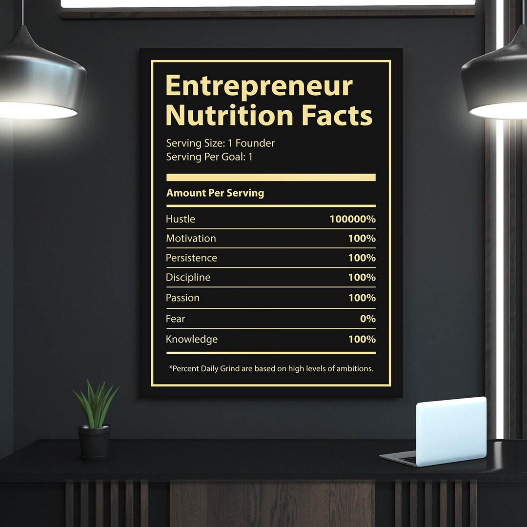 Entrepreneur Nutrition Facts Wall Art, Hustle Poster, Motivation Canvas ...