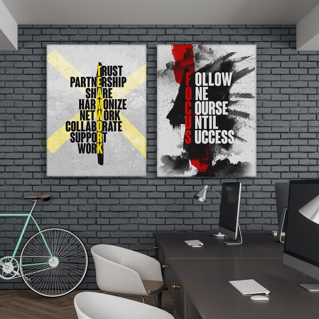 2x Motivational Office Wall Art | FOCUS & TEAMWORK Canvas Print ...