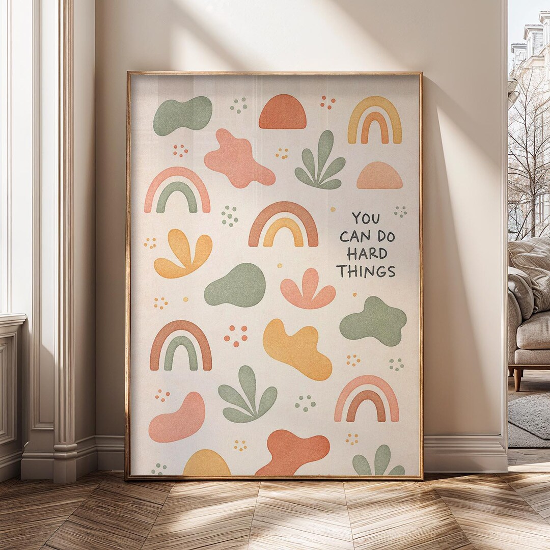 You Can Do Hard Things Wall Art, Kids Motivation Print, Nursery Rainbow ...