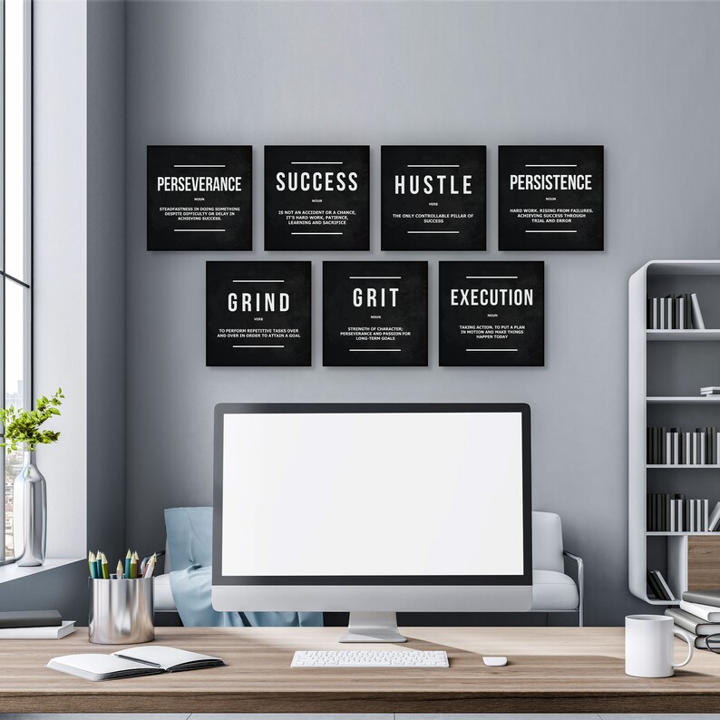 7x Motivational Wall Art Set | Perseverance Success Hustle Grind Grit ...