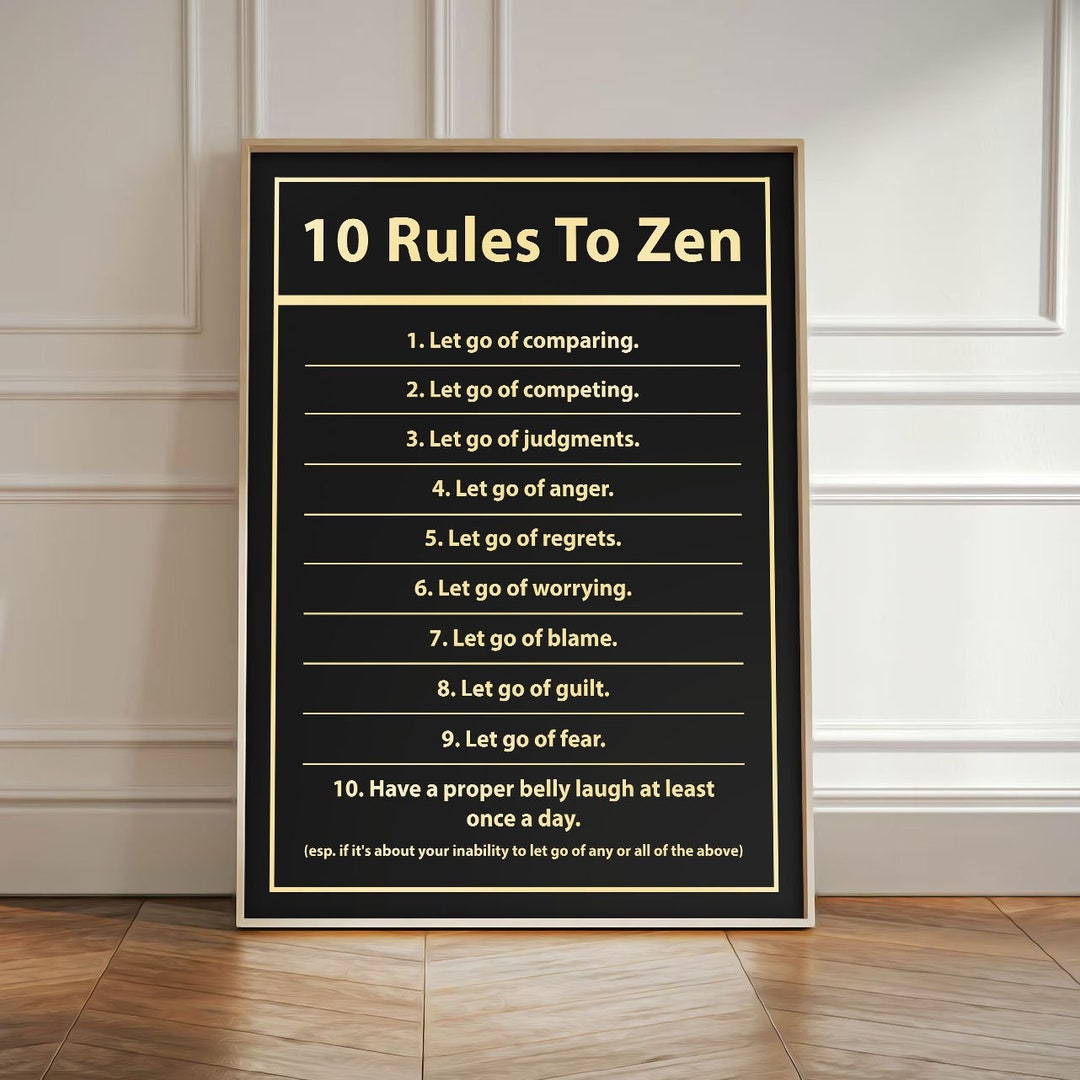 10 Rules to Zen Wall Art | Mindfulness Quote Poster | Minimalist Zen ...