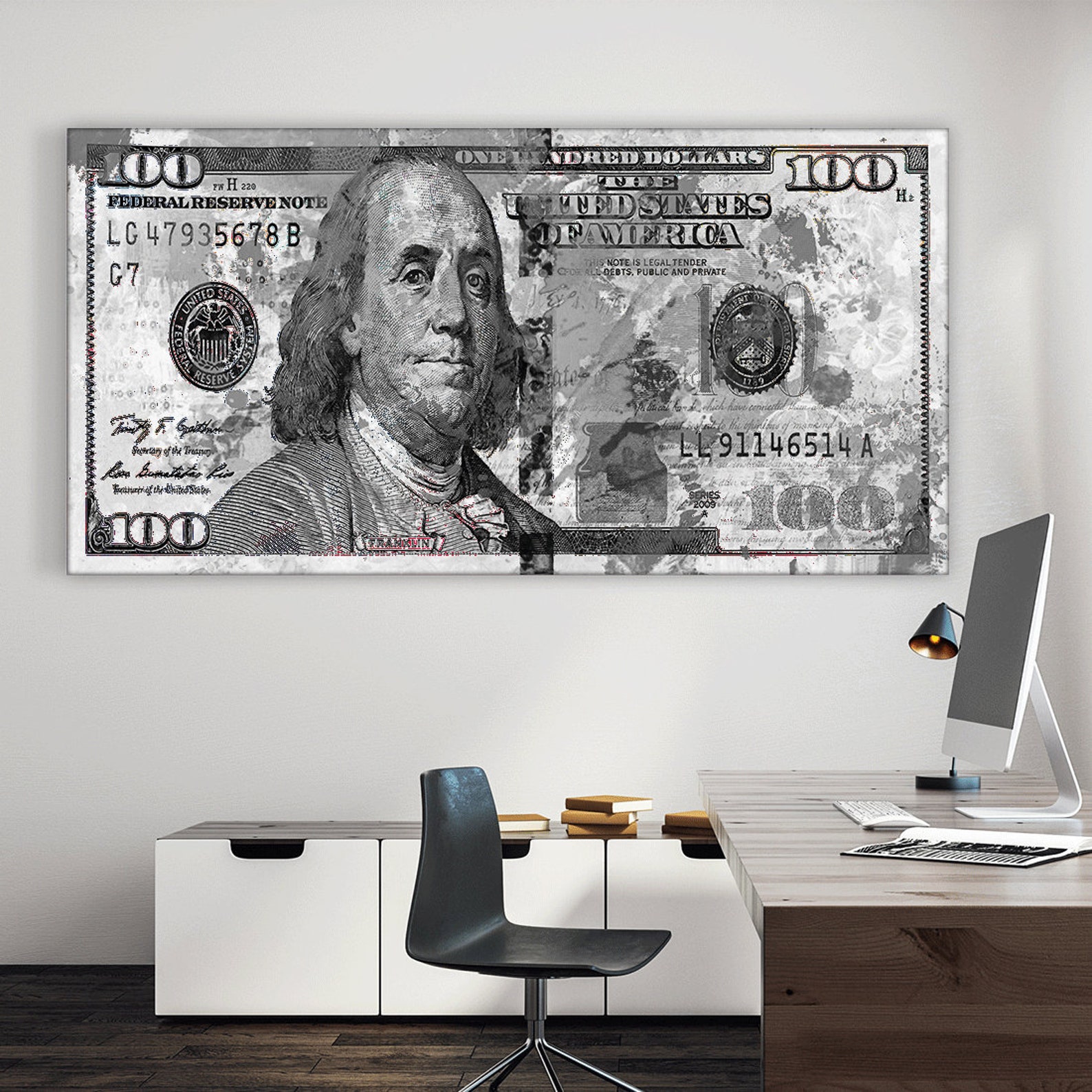 100 Dollar Bill Money Canvas Print Wall Art Office Decor | Etsy