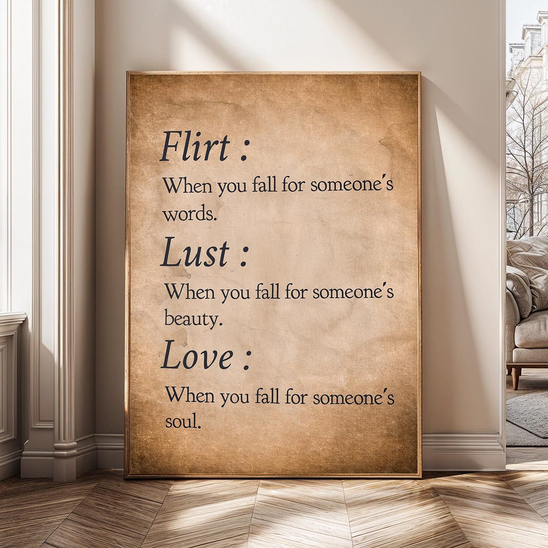 Flirt Lust Love Wall Art Quote Poster – Romantic Typography Print ...