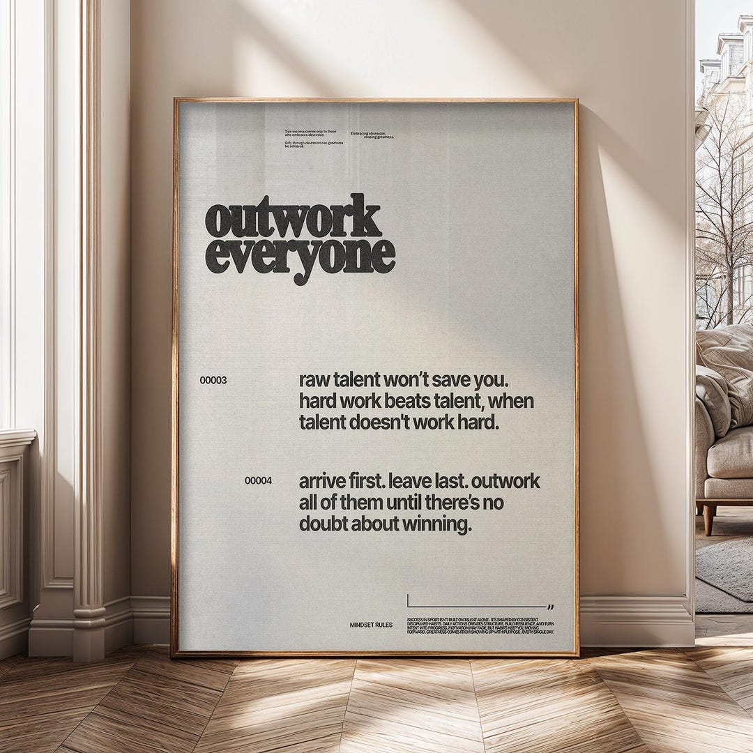 Outwork Everyone Poster, Motivational Wall Art, Hard Work Quote Print ...