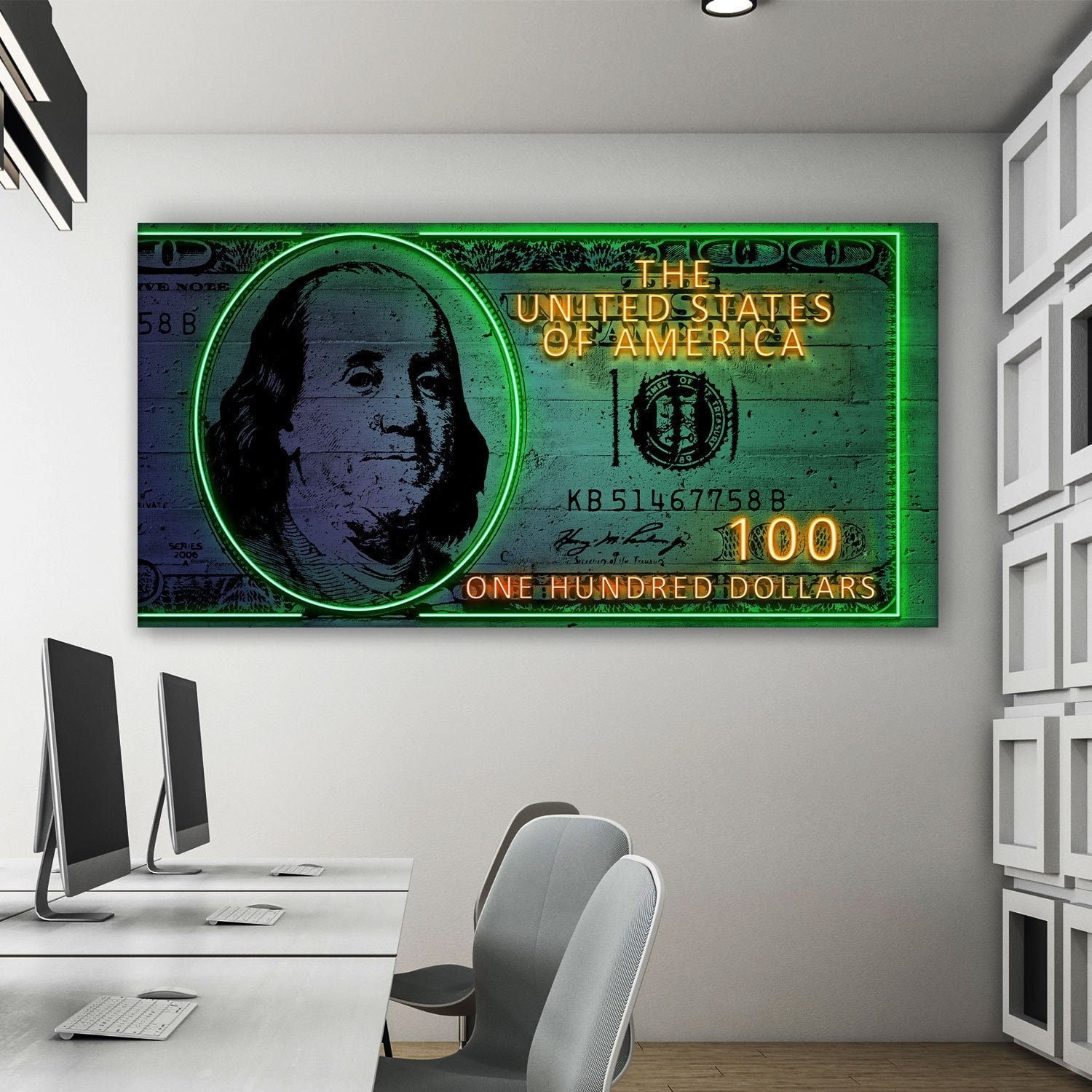 100 Dollar Bill Neon Sign Wall Art Canvas Print Office Decor - Etsy