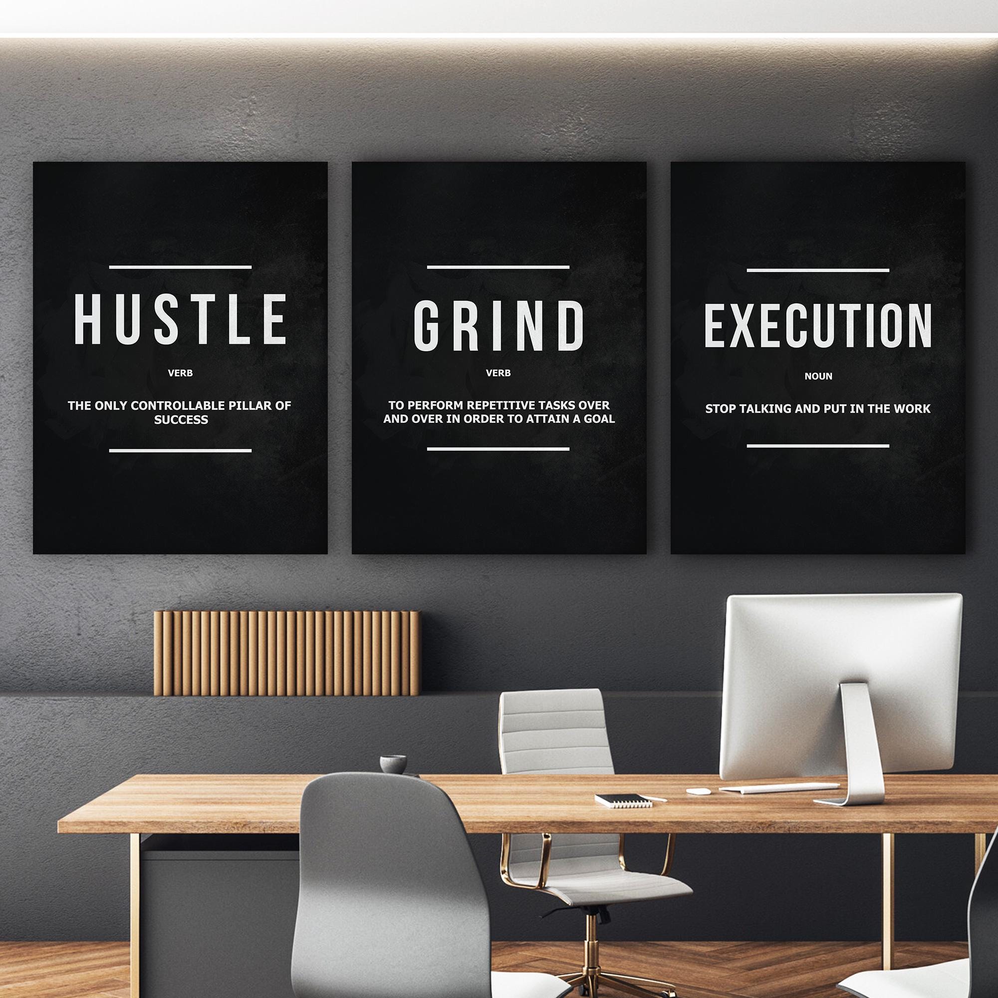3x Hustle Grind Execution Wall Art Set – Motivational Canvas Prints ...