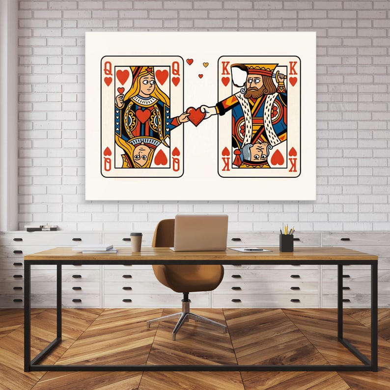King & Queen Playing Card Wall Art, Retro Poker Canvas Print, Casino ...