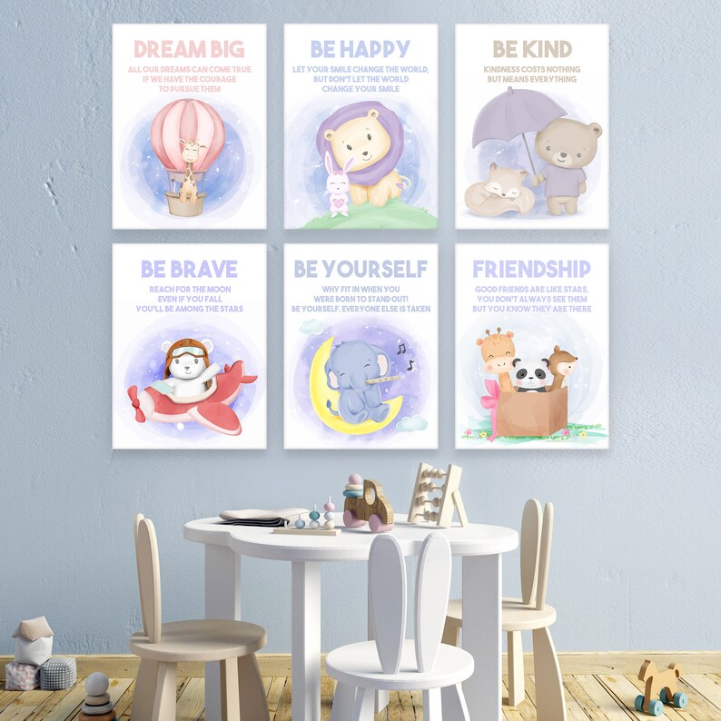 6 Pieces Kids Inspirational Wall Art Canvas Prints Child Room | Etsy