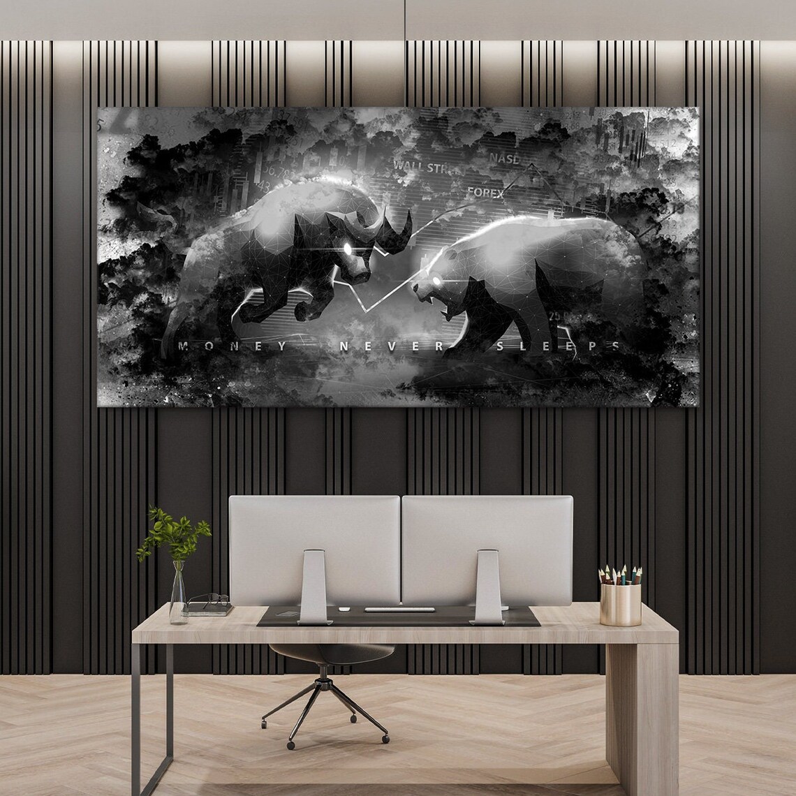 Trading Bull Art Canvas Print Office Decor Trader Money Never - Etsy