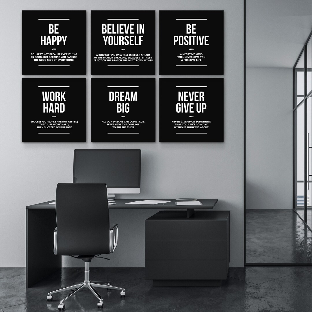 6x Motivational Wall Art Set, Black and White Inspirational Quotes ...