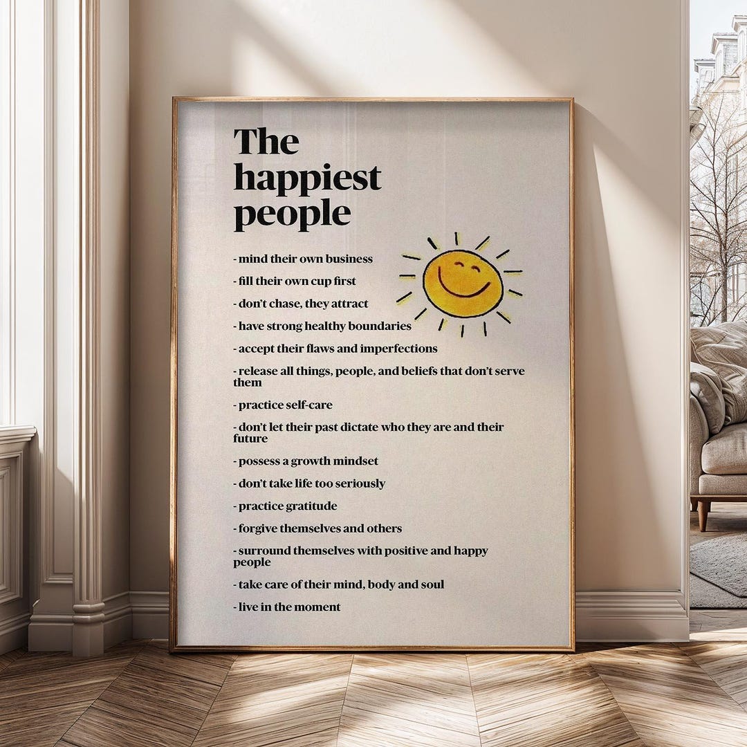 The Happiest People Vintage Wall Art Print, Positive Mindset Quote ...