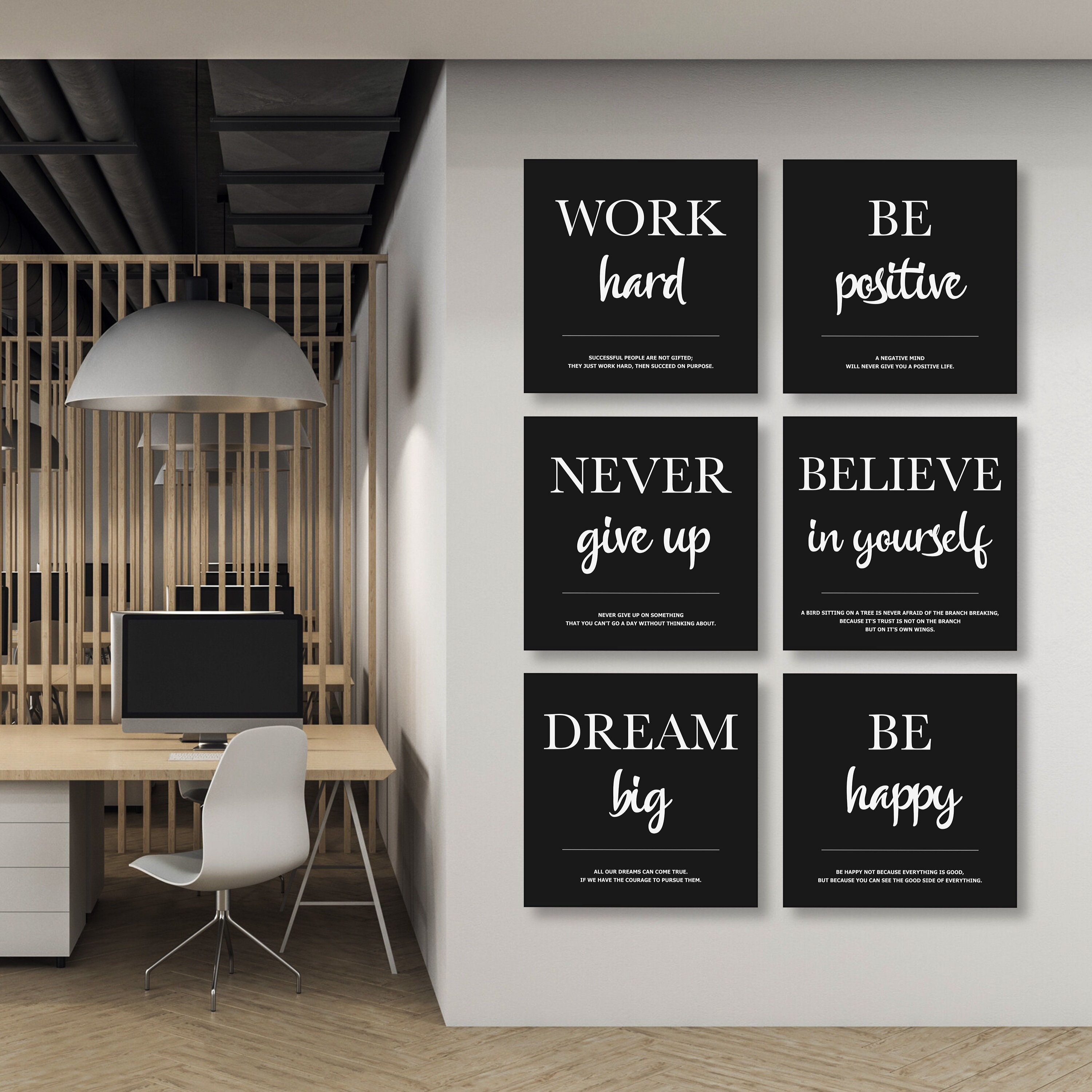 6x Motivational Wall Art Set, Office Quote Prints, Black and White ...