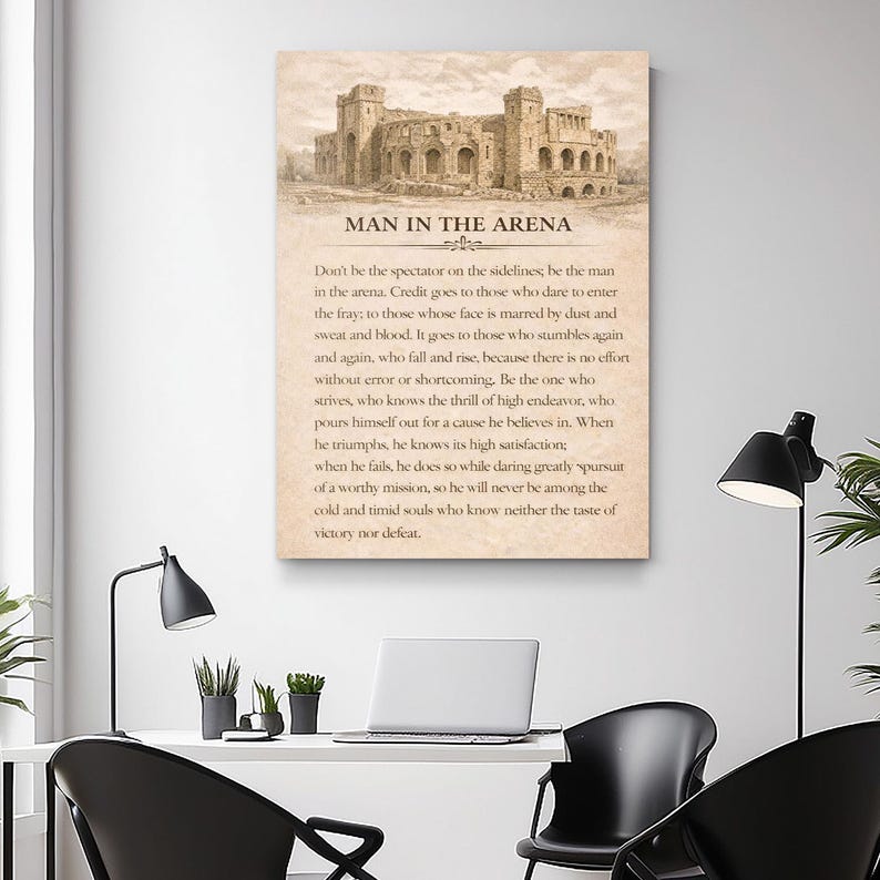 Man in the Arena Art, Theodore Roosevelt Quote Poster, Motivational ...