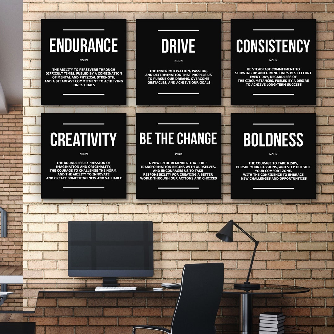 6x Motivational Wall Art Set of 6 – Endurance Drive Consistency Quotes ...