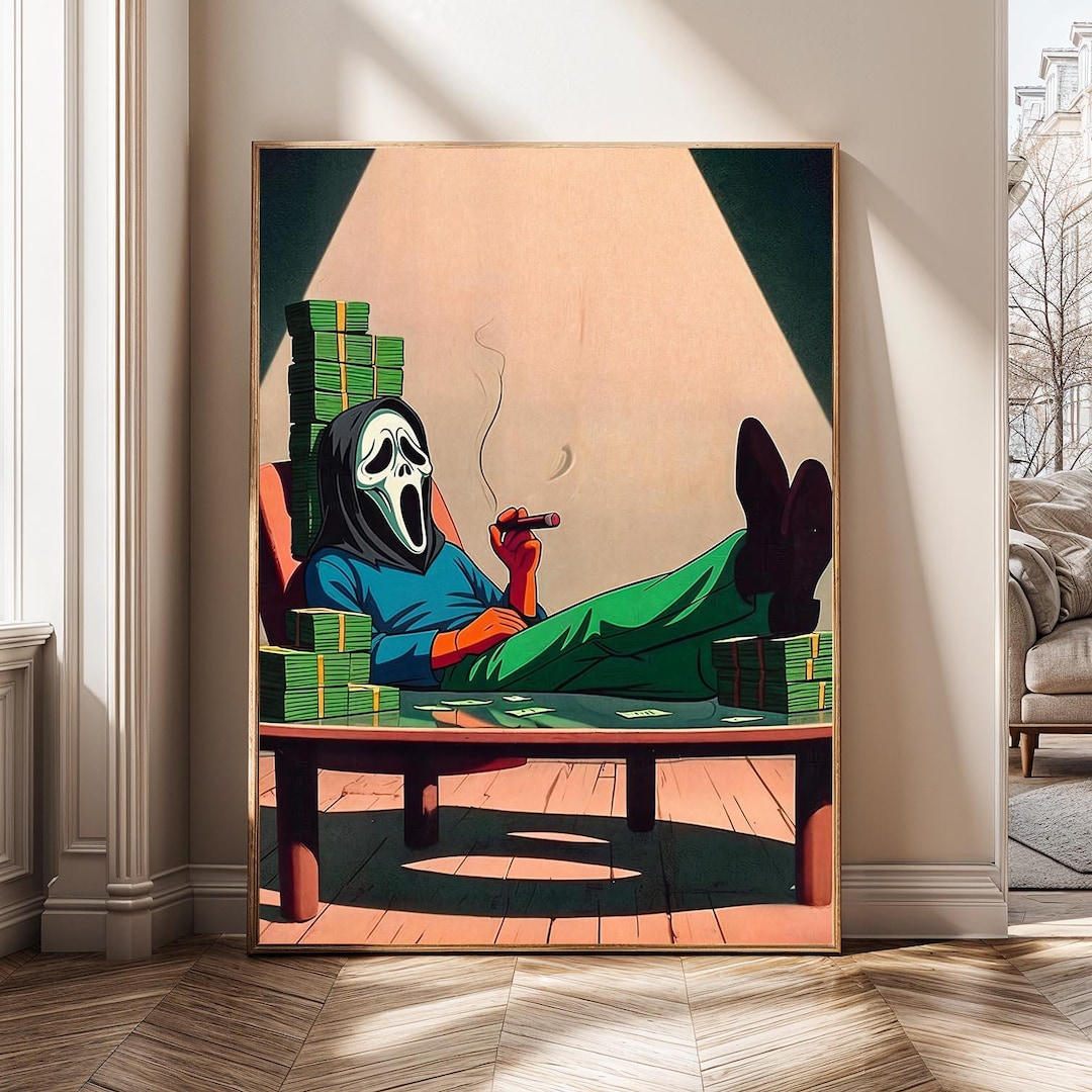 Scream Money Art Print, Ghost Mask Wall Art, Hustle Canvas Poster ...