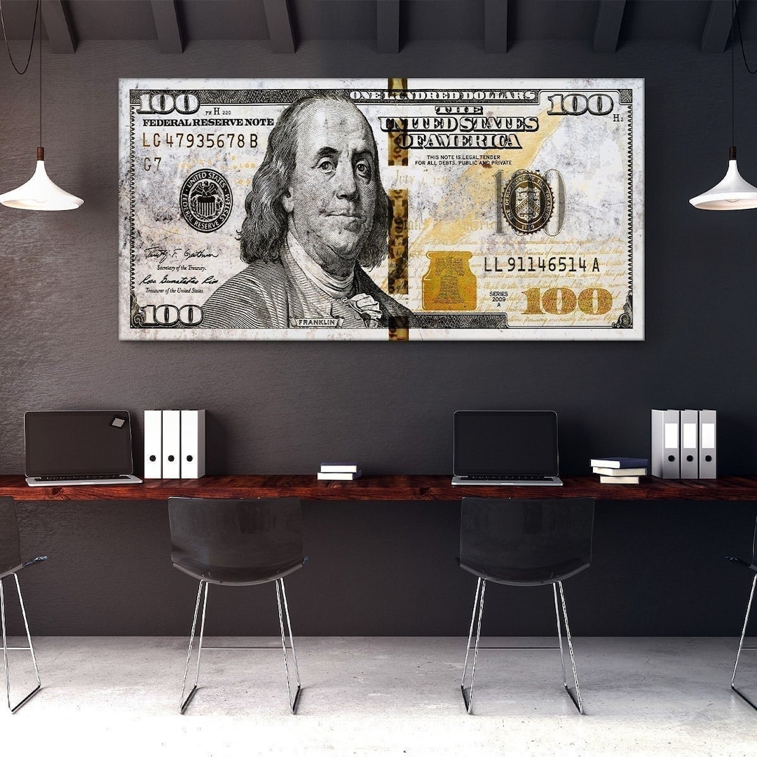100 Dollar Bill Wall Art Print Finance Office Decor Digital - Etsy