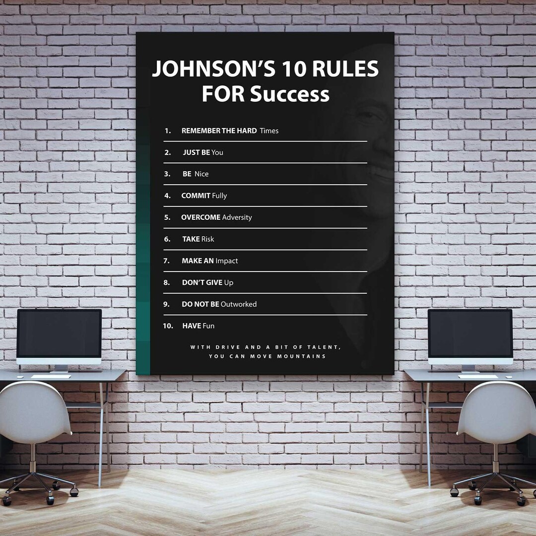 DWAYNE JOHNSON Wall Art - 10 Rules for Success Print - Motivational ...