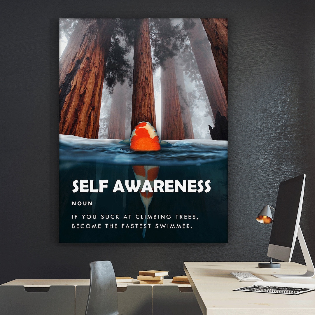 Self Awareness Wall Art Canvas Print, Motivational Mindset Quote Poster ...