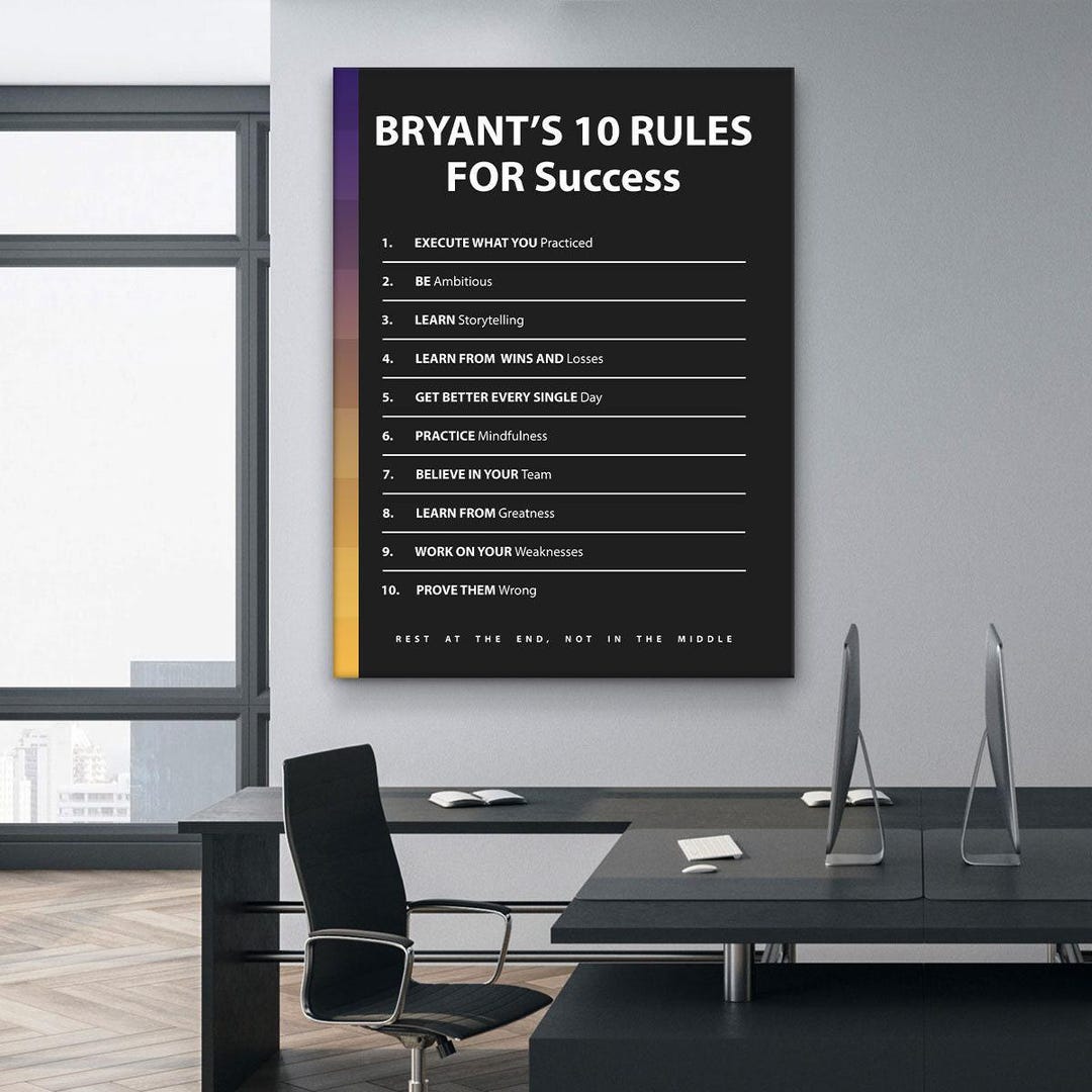 Kobe Bryant Success Rules Wall Art Motivational Basketball Decor Black Mamba Mentality Canvas ...
