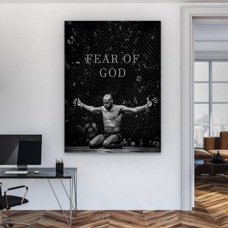 Jon Jones Wall Art, Fear of God UFC Poster, Black and White MMA Canvas ...