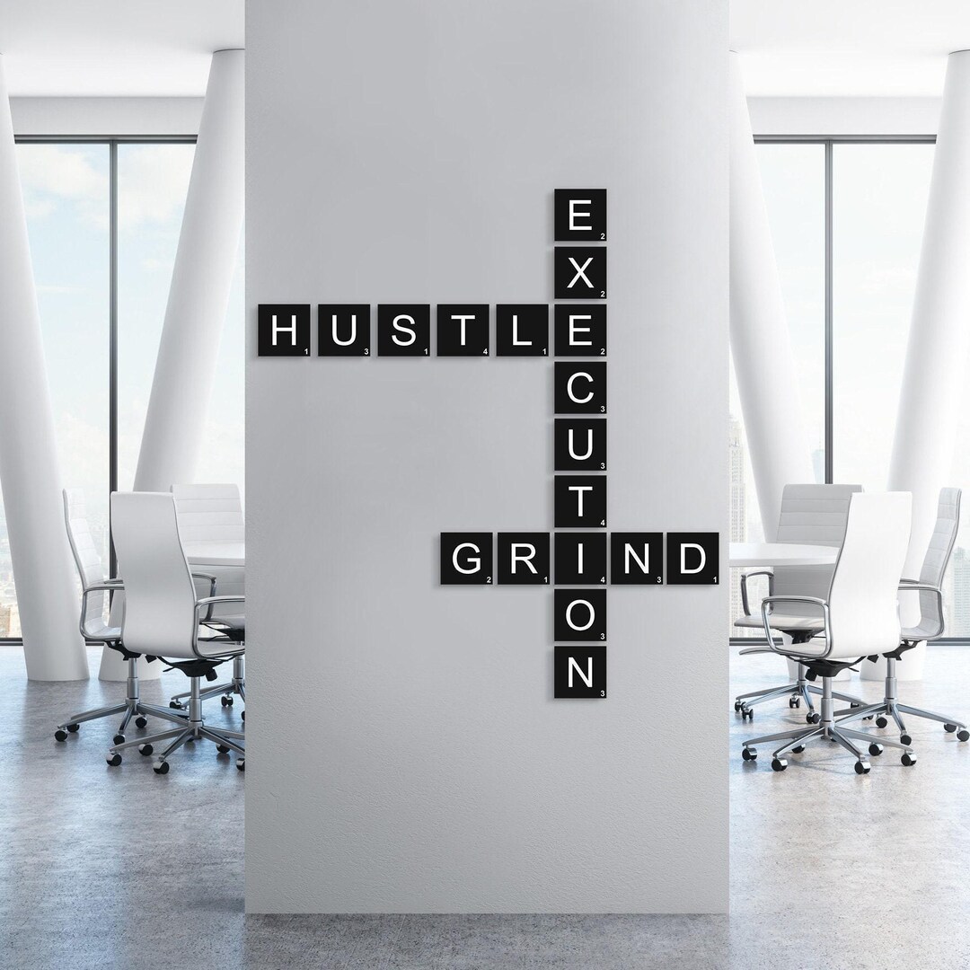 18-piece Motivational Wall Art Set Hustle Grind Execution Crossword ...