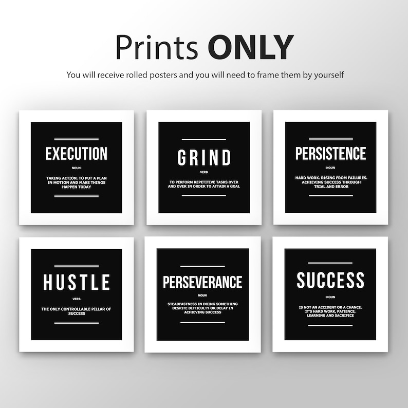 6x Framed Posters Motivational Wall Art Office Decor, Success Posters ...