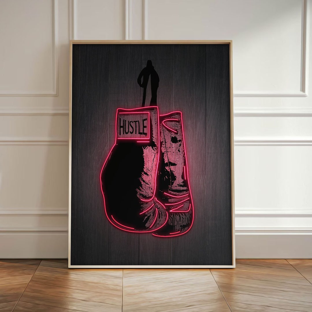 Boxing Gloves Neon Sign Motivation Boxer Wall Art, Sports Gym Canvas ...