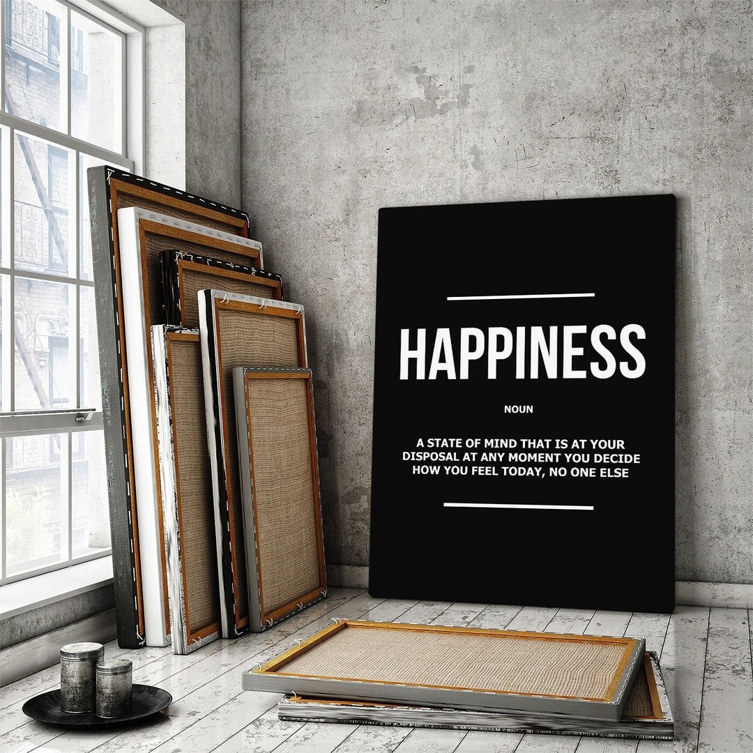 Happiness Noun Wall Art Modern Office Decor Happy Definition Canvas ...