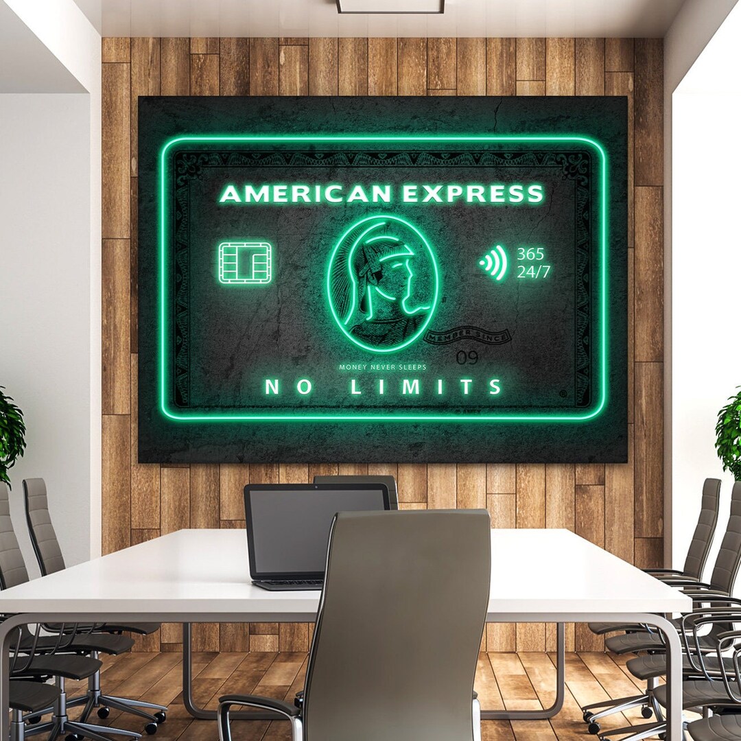 American Express Neon Motivational Wall Art No Limits Card Canvas Print ...
