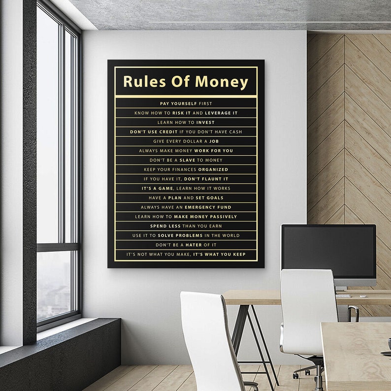Rules of Money Motivational Wall Art Canvas Print Office Decor - Etsy