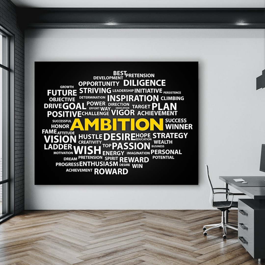 Ambition Word Cloud Modern Wall Art, Office Decor Motivation Canvas ...