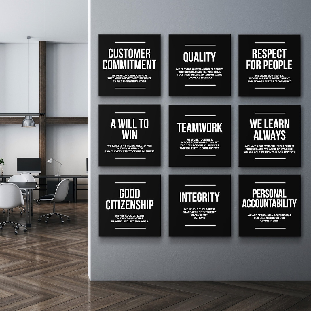 9x Company Core Values Canvas Prints, Inspirational Office Wall Art ...