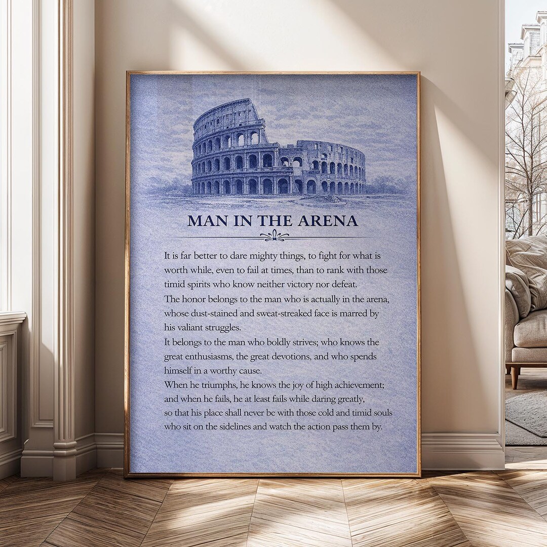 Man in the Arena Art, Theodore Roosevelt Quote Poster, Motivational ...