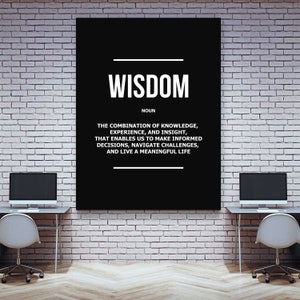 Wisdom Definition Canvas Print Inspirational Wall Art, Positive Vibes ...